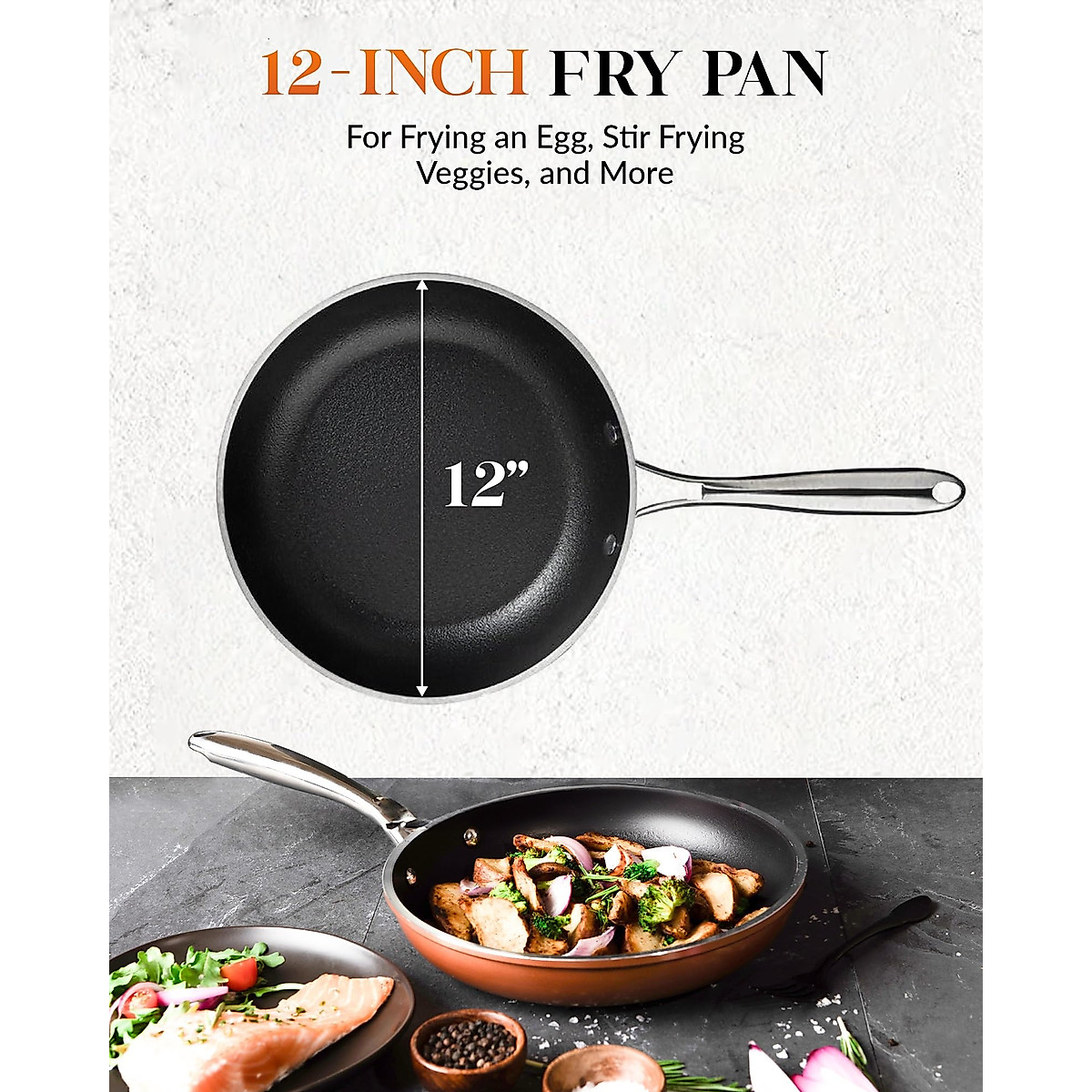 GOTHAM STEEL 12 Inch Non Stick Frying Pans Nonstick Frying Pan, Nonstick Pan, Cooking Pan, Nonstick Skillet, Cooking Pan, Non Stick Pan, Oven Safe Copper Pan for Cooking, Dishwasher Safe