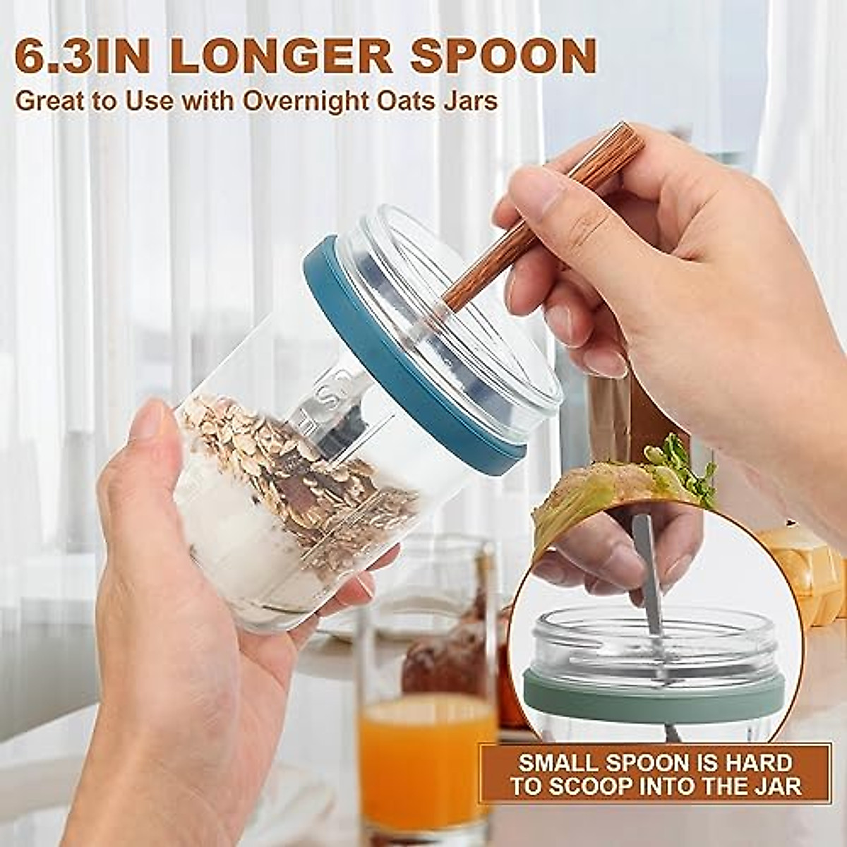 TAOUNOA 9 Pack Overnight Oats Container, 12oz Glass Overnight Oats Containers with Lids and Spoon 350ml Colorful Mason Jars with Lids with Measurement Marks
