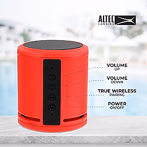 Altec Lansing HydraOrbit - Waterproof Bluetooth Speaker, Lightweight & Portable Speaker for Travel & Outdoor Use, Red