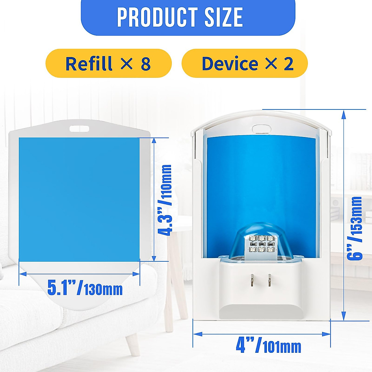 Flying Insect Trap, Indoor Plug-in Fly Trap for Home, Mosquito Killer Indoor Gnat Moth Catcher with Night UV Light, Mosquito Attractant Fly Bug Zapper for Home, Office (2 x Devices & 8 x Refills)