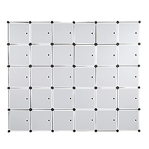 CuisinSmart 5 Layer 30 Grid Cube Storage with 6 Hangers DIY Assemble Wardrobe for Household Living Room Black and White