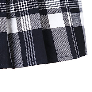 Women's Elastic Waist Plaid Pleated Skirt Tartan Skater School Uniform Mini Skirts (Large, Series 1 White)