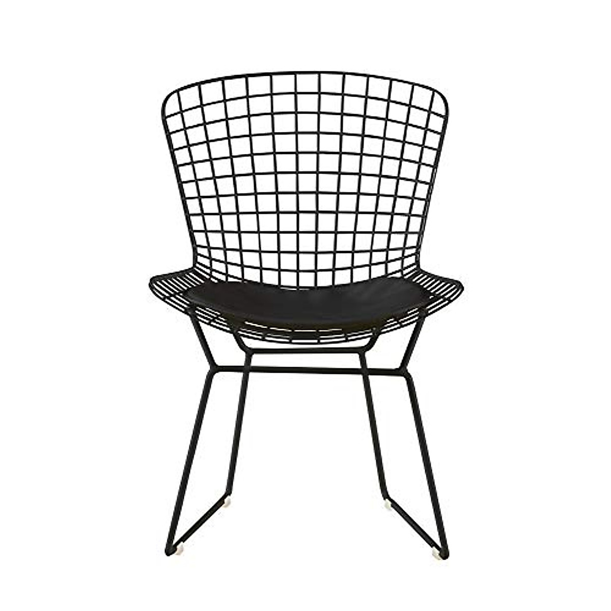 Elle Decor CHRHLYBLKM01 Holly Mid Century Modern Dining Side Chair with Geometric Grid Wire Design, Wide Curved Back, Faux Leather Seat Pad, Black