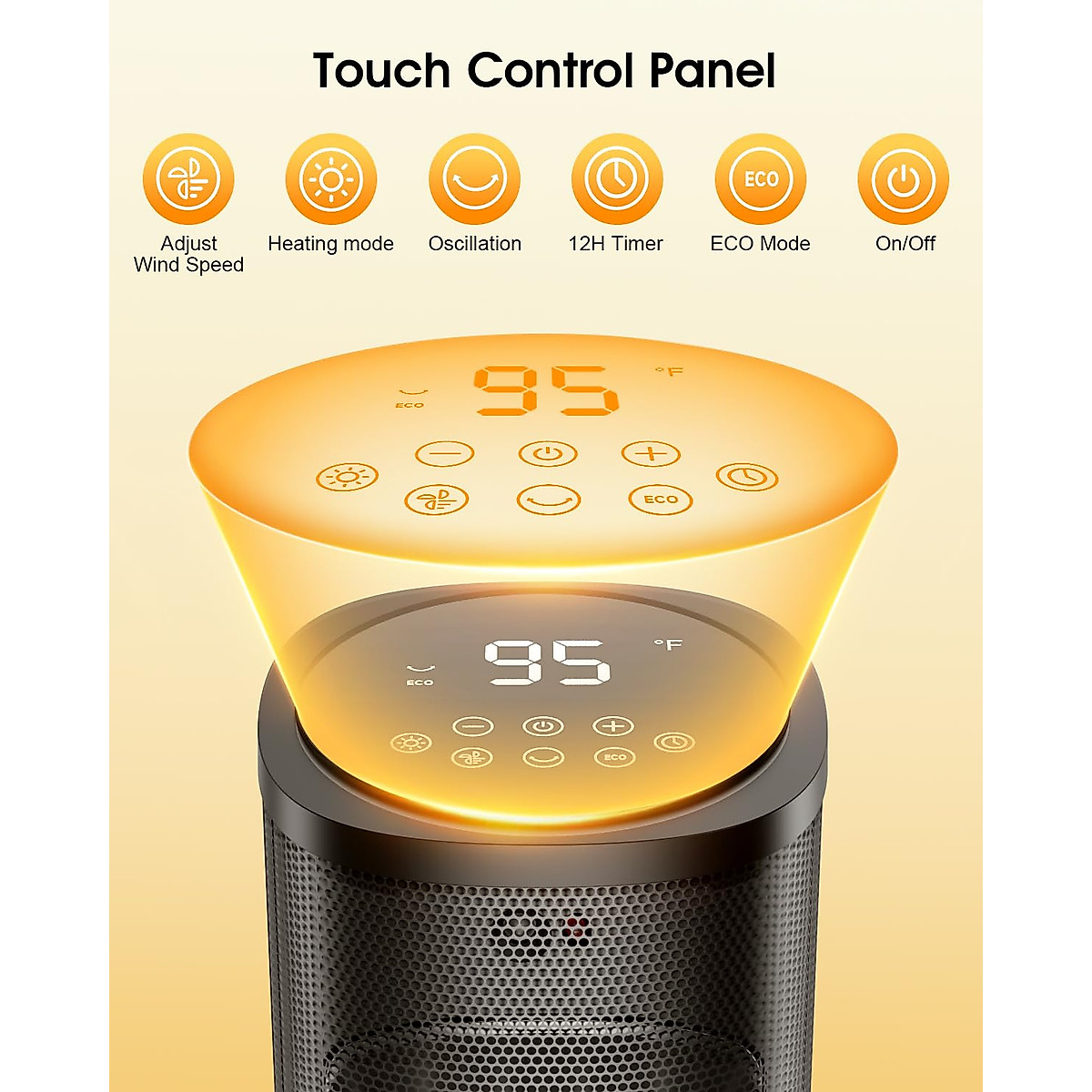 Electric Space Heater Indoor Use, 1500W Fast Heating PTC Portable Heaters with Thermostat and Remote, 12H Timer, Overheating Protection, 60° Oscillation, Room Ceramic Heater for Office Bedroom Home