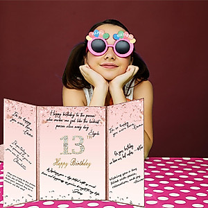 Crenics Rose Gold 13th Birthday Decorations, Creative 13th Birthday Guest Book Alternative, Large 13th Birthday Signature Book 12" x 18", Great 13 Years Old Birthday Gifts for Girls