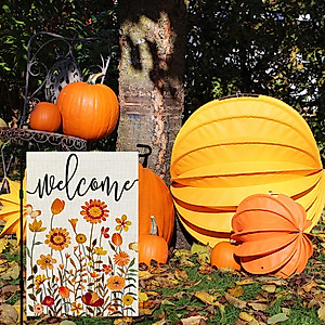 CROWNED BEAUTY Fall Floral Garden Flag 12x18 Inch Small Double Sided for Outside Thanksgiving Burlap Welcome Yard Decoration