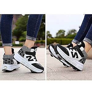 UGUHU Shoe with Wheels Retractable Skateboarding Outdoor Sports Cross Trainers Gymnastic Sneakers Roller Skate Shoes Wheels Shoes Outdoor Sneakers for Boys Girls,DoubleWheel-34