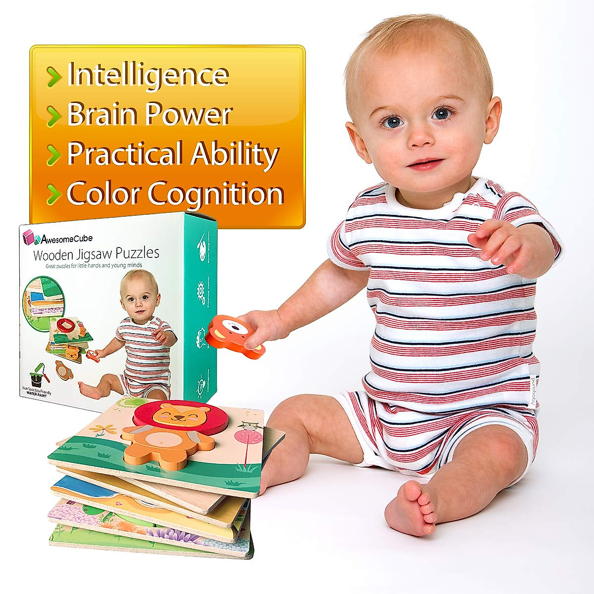 Wooden Toddler Puzzles, Montessori 6 Pack Animal Shape Jigsaw Puzzles for Child Kids Preschool Learning Educational Toys Gifts for 1 2 3 Year Old Boys Girls