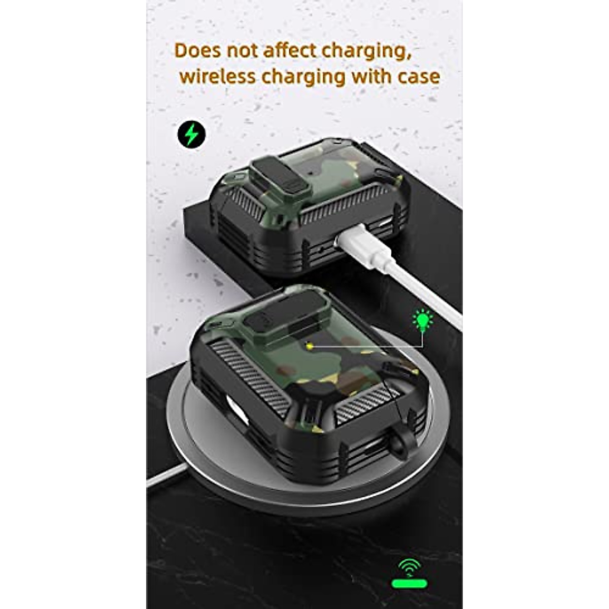 MiRUSI for Airpods Pro 2 (2022) Case Cover with Secure Lock Clip, Military Armor Style Full-Body Rugged Hard Shell with Carabiner,Shockproof Protective Case Cover Supports Wireless Charging(Green)