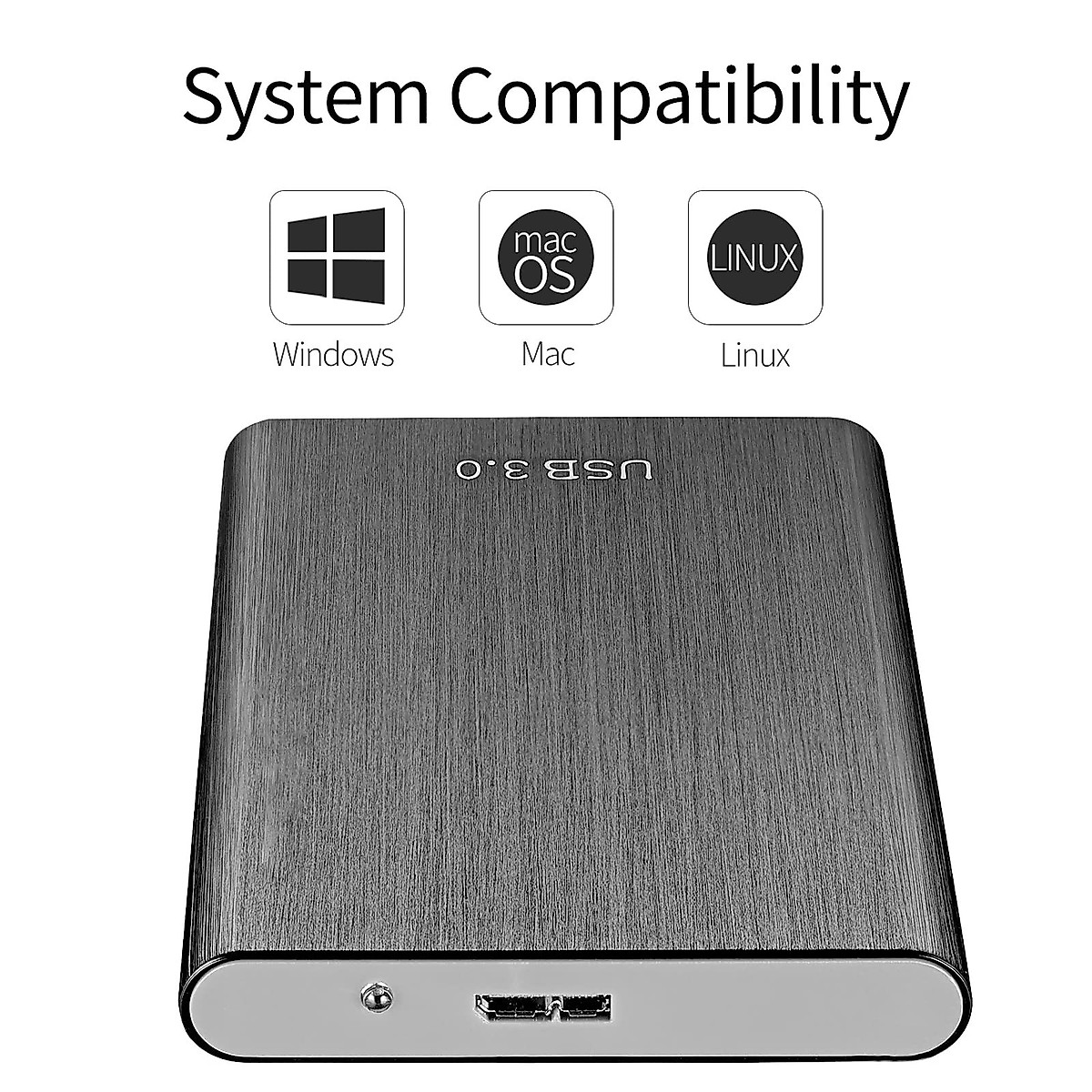 External Hard Drive 2TB - 2.5" USB 3.0 Ultra Slim Metal Design Portable HDD for Mac, PC, Laptop, Computer, Smart TV -BlackA