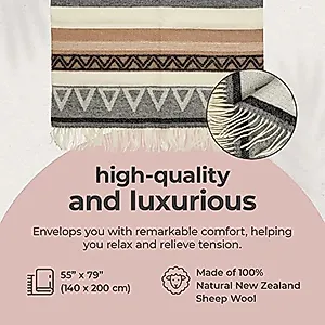 Cozy Blankets Wool Blanket | 100% Wool from New Zealand | Perfect as a Throw Blanket / Sofa Blanket | Virgin Wool Blanket with Fringes in Stripes Designs (140 x 200 cm)