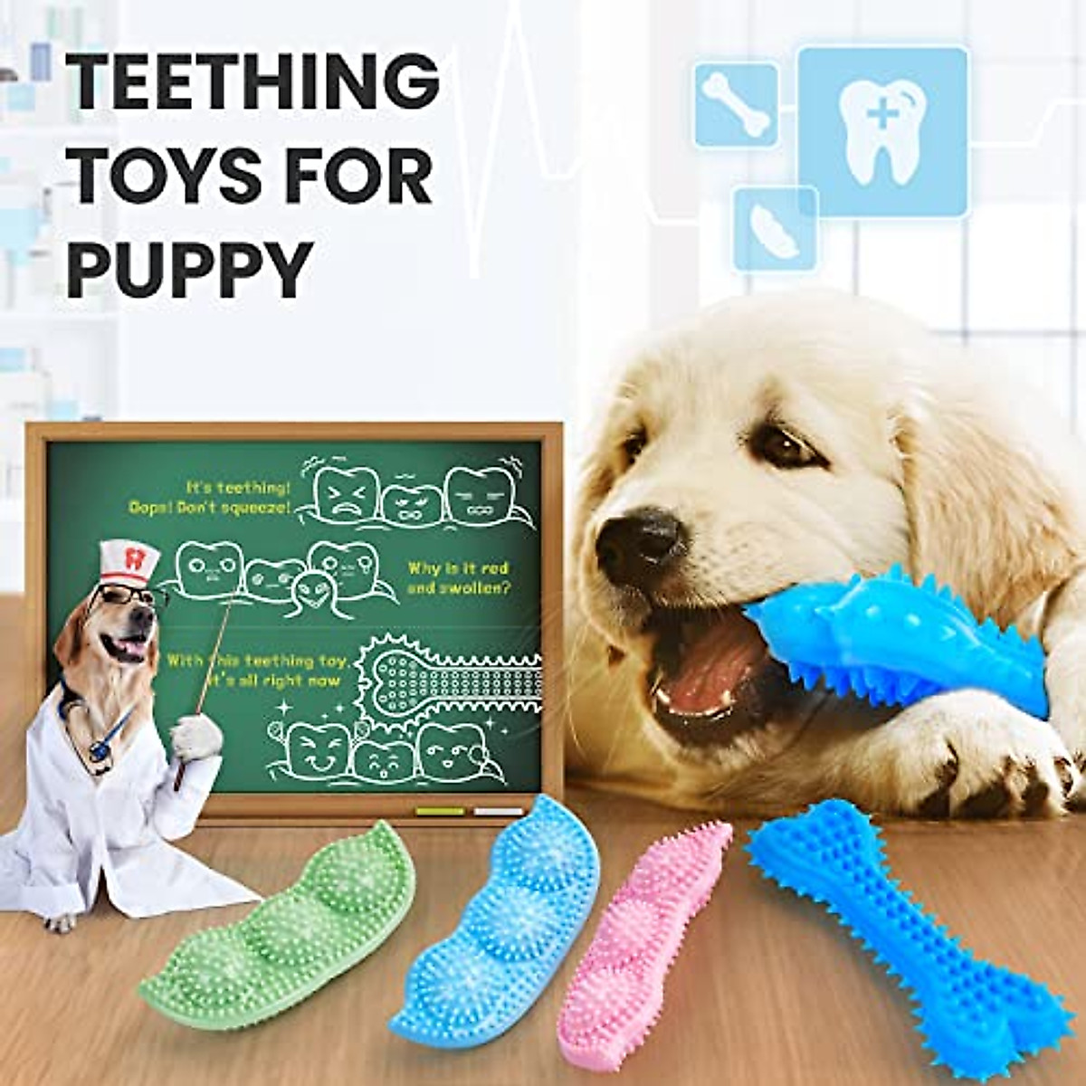 SHARLOVY Dog Chew Toys for Puppies Teething, Puppy Toys 16 Pack Dog Toys for Aggressive Chewers Puppy Chew Toys Peas Rubber Bone Dog Toy Bundle Small Dog Squeaky Toys for Small Dogs