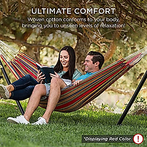 Best Choice Products Double Hammock with Steel Stand, Indoor Outdoor Brazilian-Style Cotton Bed w/Carrying Bag, 2-Person Capacity - Paradise