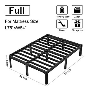 VHAHA 14 Inch Heavy Duty Full Size Platform Bed Frame Metal No Box Spring Needed, Round Corner Leg, Easy Assembly, Noise Free, Non-Slip, Black