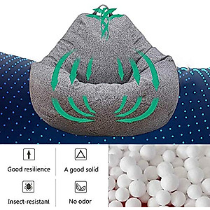 Librao Bean Bag Chair Sofa Cover Without Filler Lazy Lounger High Back Large Bean Bag Storage Chair Couch Cover with Three Side Pockets for Adults and Kids (Dark Gray, S-27.5x31.4)