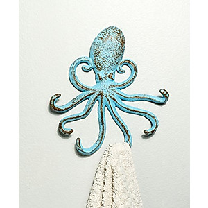 Stonebriar Decorative Cast Iron Blue Octopus Multi Wall Hook