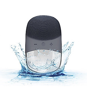 Silicone Face Scrubber, SIWIEY IPX7 Waterproof Sonic Facial Cleansing Brush, USB Rechargeable Sonic Massage Face Brush for Deep Cleansing, Gentle Exfoliating and Massaging (Grey)