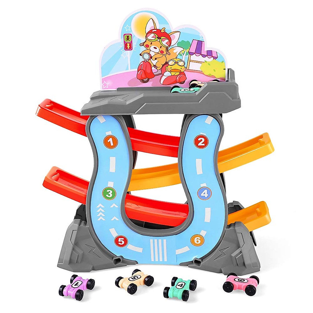 KINGBOT Toddler Toys for Boys Age 2 – Toy Car Ramp Race Tracks with 6 Mini Cars, Ramp Racer Toy Car Gifts for 3 4 5 Years Old Kids