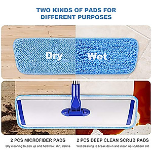 18" Professional Microfiber Mop Floor Cleaning System, Flat Mop with Stainless Steel Handle, 4 Reusable Washable Mop Pads, Wet and Dust Mopping for Hardwood, Vinyl, Laminate, Tile Cleaning