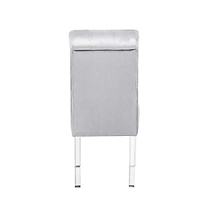 Iconic Home Sharon Dining Side Chair Button Tufted Velvet Upholstered Acrylic Legs (Set of 2) Modern Contemporary, Silver