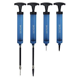 Skoloo 10" Portable Hand Air Ball Pump Inflator Kit with Needle, Nozzle, Extension Hose for Soccer Basketball Football Volleyball Water Polo Rugby Exercise Sports Ball Balloon Swim Inflatables, Blue
