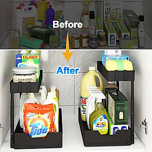 FOLLOWIN Adjustable Height Under Sink Organizers and Storage 2 Pack,Pull Out Under Kitchen Sink Organizer,2 Tier Multi-use Under Bathroom Sink Sliding Organizer