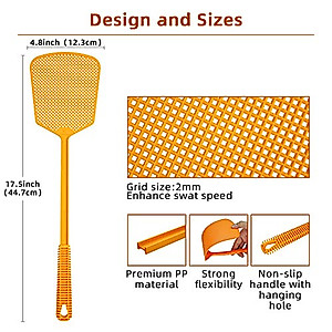 Kensizer 6-Pack Plastic Fly Swatters Heavy Duty, Multi Pack Matamoscas, Jumbo Long Handle Fly Swat Shatter Bulk, Large Bug Swatter That Work for Indoor and Outdoor