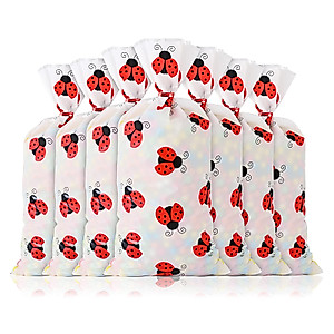 Lecpeting 100 Pcs Ladybug Treat Bags Ladybug Cellophane Candy Bags Plastic Goodie Storage Bags Ladybug Party Favor Bags with Twist Ties for Ladybug Theme Birthday Party Supplies