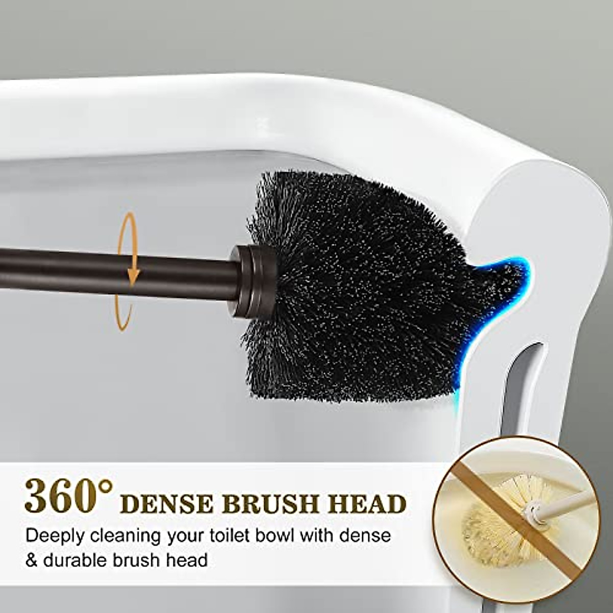 Toilet Bowl Brush Holder Set: Bathroom Deep Cleaning Toilet Scrubber Rim Cleaner with Caddy for Restroom Rv - Hidden Modern Elegant Toilet Clean Decorative Accessories - Bronze