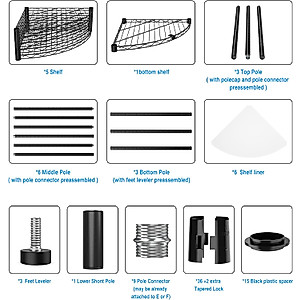 Corner Shelf Wire Shelving Unit, 6 Tier NSF Metal 420lbs Capacity Heavy Duty Adjustable Storage Rack with Shelf Liners for Closet Kitchen Bathroom Garage Basement, 72" H x 18" L x 18" D - Black