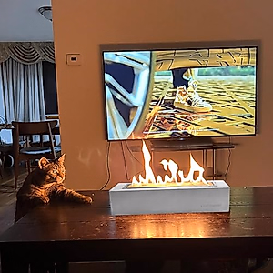 Table Top Firepit, Mavalzy Rectangle Indoor Tabletop Rubbing Alcohol Frie Pits for Outdoor Fireplace Concrete Bowl Pot Portable Fire with Extinguisher