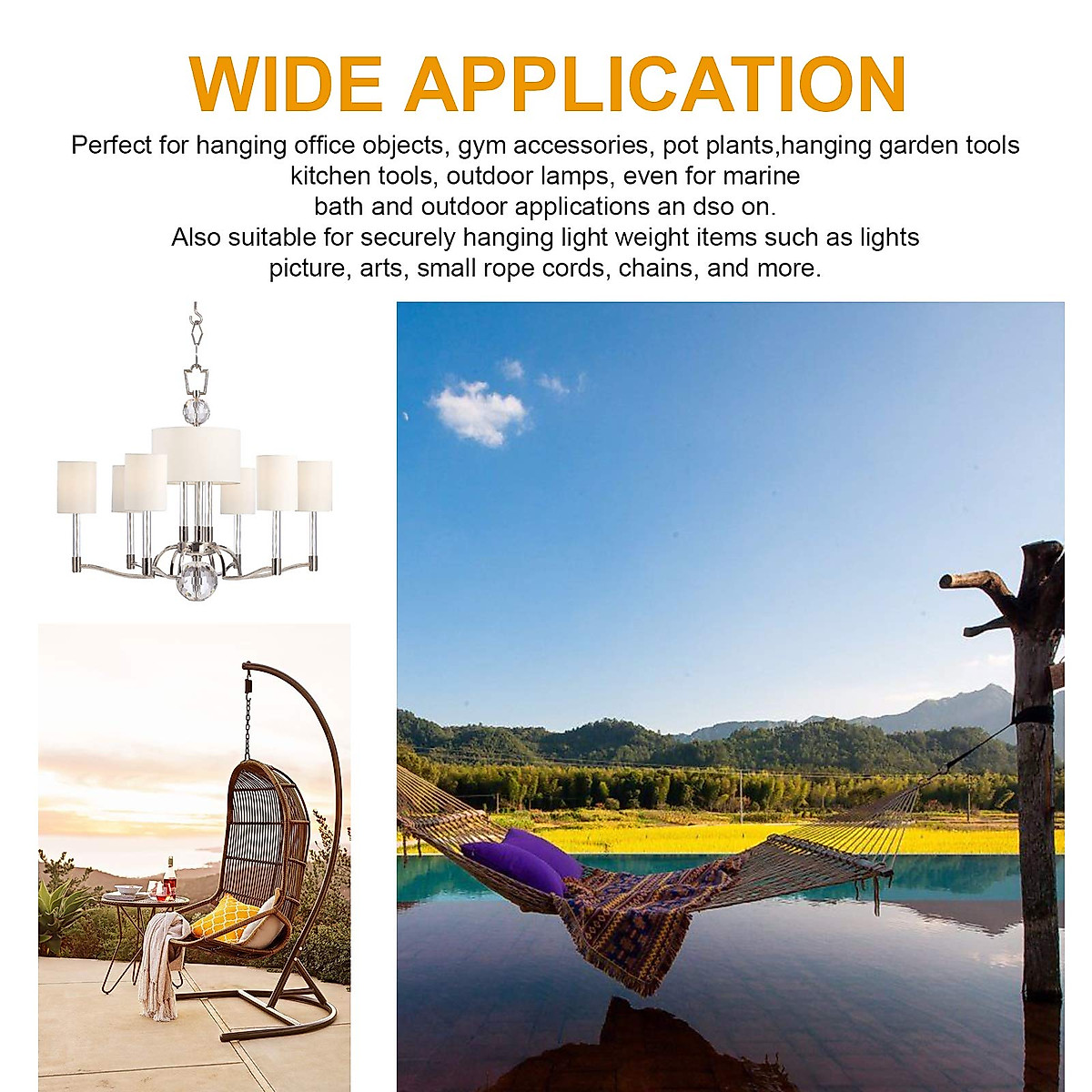 YAIRMIS Pack of 12 M6 Metal Hooks, heavy-duty304 Stainless Steel Screw Hooks, self-Tapping Eye-Ring Bolt Hooks, Wooden Terminal Eye-Hole Hooks, Pendant Lights and Wires, Strong