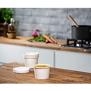 Comfy Package [8 oz. - 25 Count White Paper Food Containers with Vented Lids - To Go Hot Soup Bowls, Disposable Ice Cream Cups, Ideal for Hot and Cold Foods