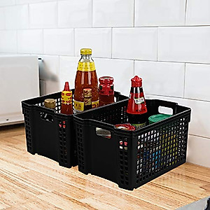 Yubine Black Plastic Storage Basket, Stacking Baskets Bin, 6 Packs