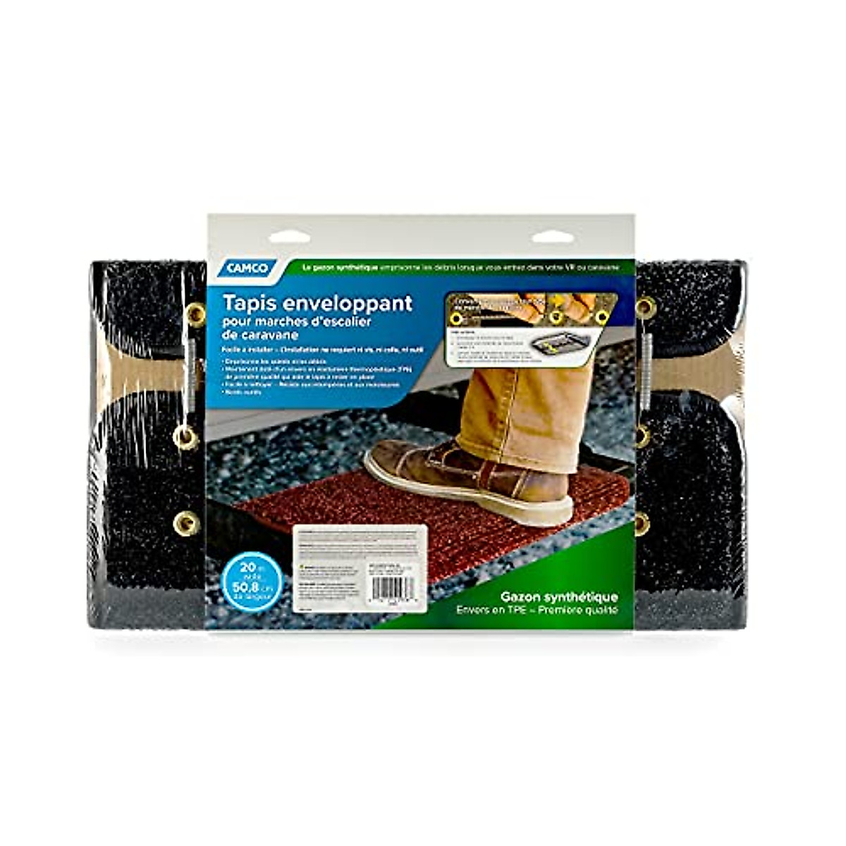 Camco RV Wrap Around Rug | Turf Material Dries Quickly | Easy Install | (42936)