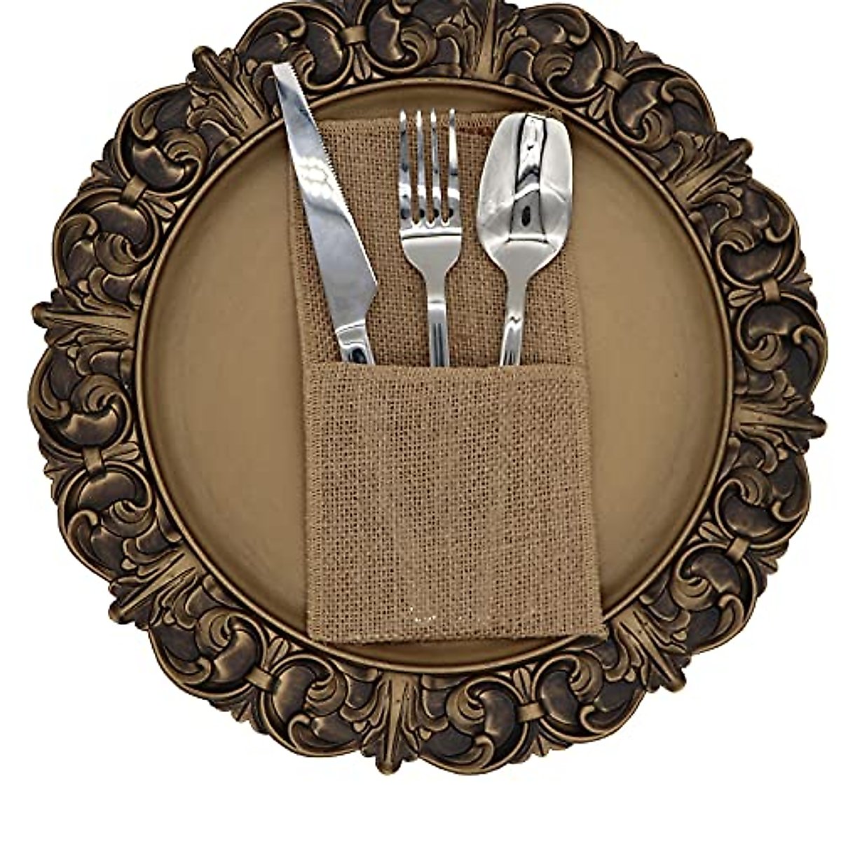 AOKQYA Burlap Silverware Holder Set Of 10 Reusable Rustic Utensil Holder Pouch for Table Setting (Natural)
