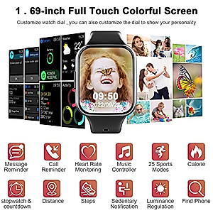 Smart Watch, 2023 Fitness Tracker Watch for Men Women, 1.69'' Touch Smartwatch Fitness Watch with Heart Rate Monitor/Pedometer/Sleep Monitor, 25 Sports Waterproof Activity Tracker for Android Molocy