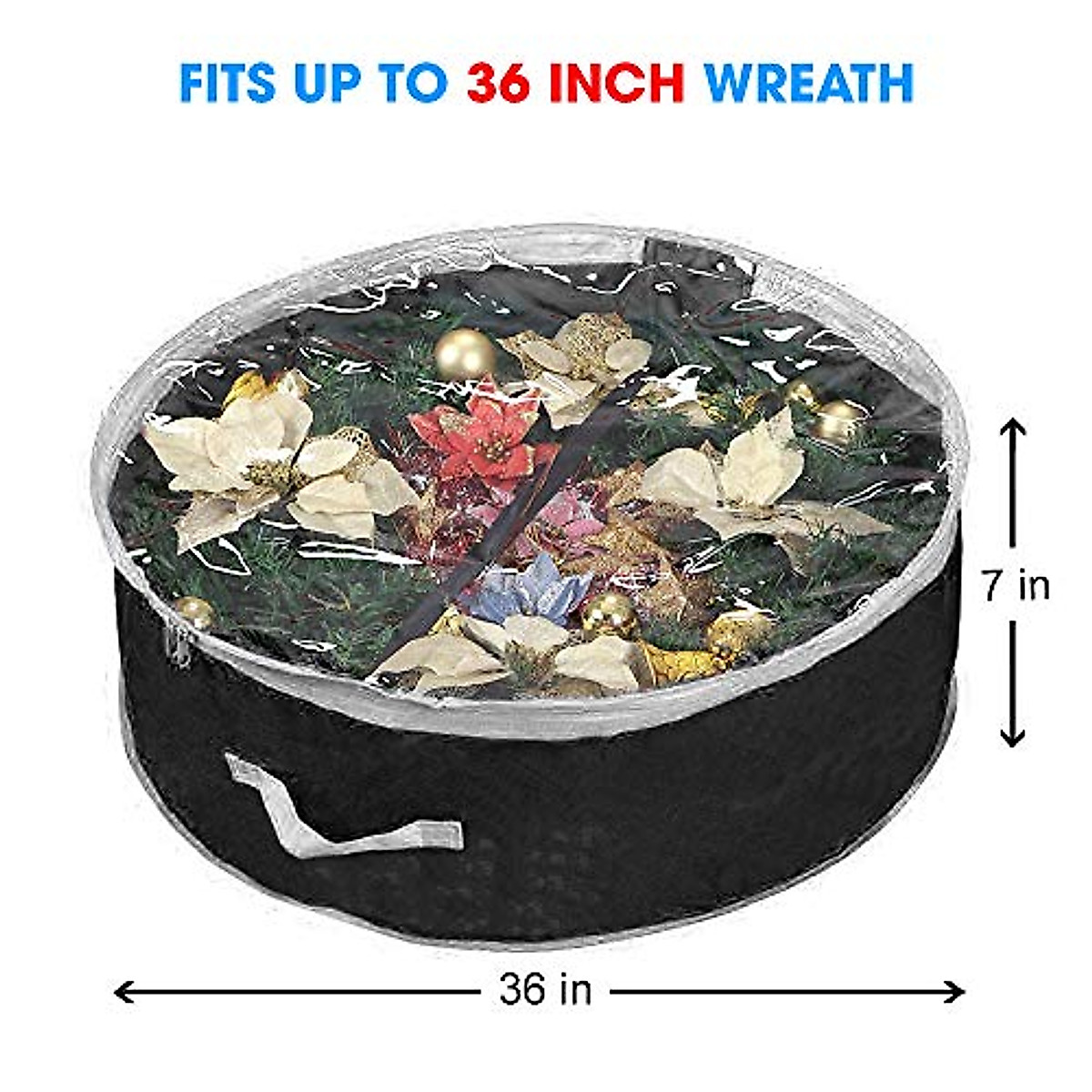 Primode Wreath Storage Bag 36" | Garland Wreaths Container with Clear Window for Easy Xmas Holiday Storage | Durable 600D Oxford Material