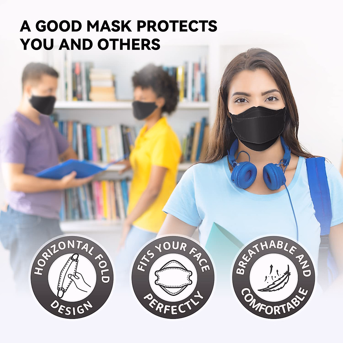 Keangs KN95 Face Masks 50 Pack, Soft and Comfortable Disposable Face Masks for Adults And Teens, Black