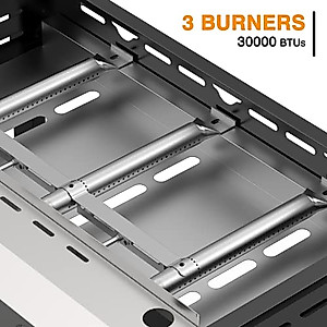 ADREAK 25.6 Inch 3 Burner BBQ Gas Grill Griddle, Stainless Steel Portable Detachable 30,000 BTU Table Top Propane Grill, Patio Garden Barbecue Grill with Two Side Table for Outdoor Cooking Camping or Tailgating (Only Griddle)