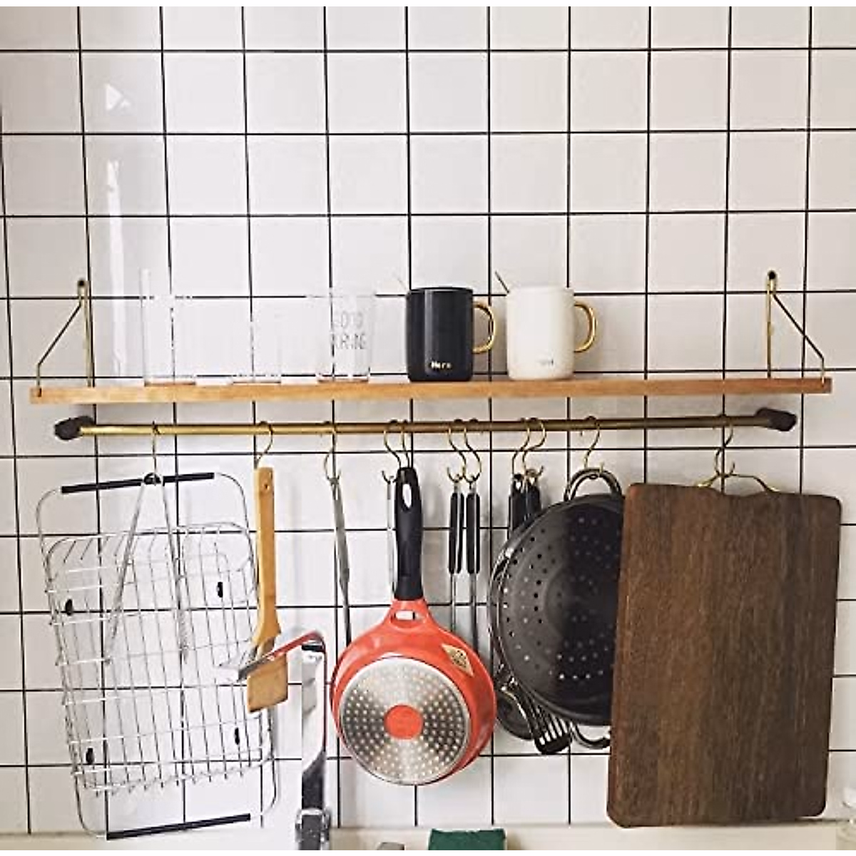 Mewuthede Brass S Hooks S-Shaped Hook, 10 Pcs Heavy Duty S Hooks for Hanging Kitchen Pots and Pans, Office, Bathroom, Closet, Outdoor, Widely Used