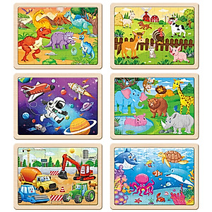 SYNARRY Wooden Puzzles for Kids Ages 4-6, 6 Packs 60 PCs Jigsaw Puzzles Preschool Educational Toys Gifts for Children Ages 4-8, Kids Puzzle for 4+ Year Olds Boys Girls