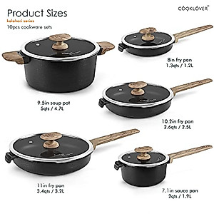 Nonstick Cookware Set Non Toxic 100% PFOA Free Compatible Induction Pots and Pans Sets with Glass Lids (Pack-Kc-10, Black)