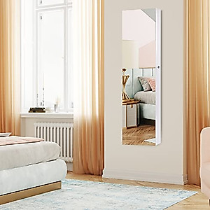 Byroce 47.5''H Jewelry Armoire, Over the Door/Wall Mounted, Full Length Mirror with Jewelry Storage, 2-LED Lockable Jewelry Cabinet with 2 Drawers, Hanging Jewelry Organizer for Bedroom (White)