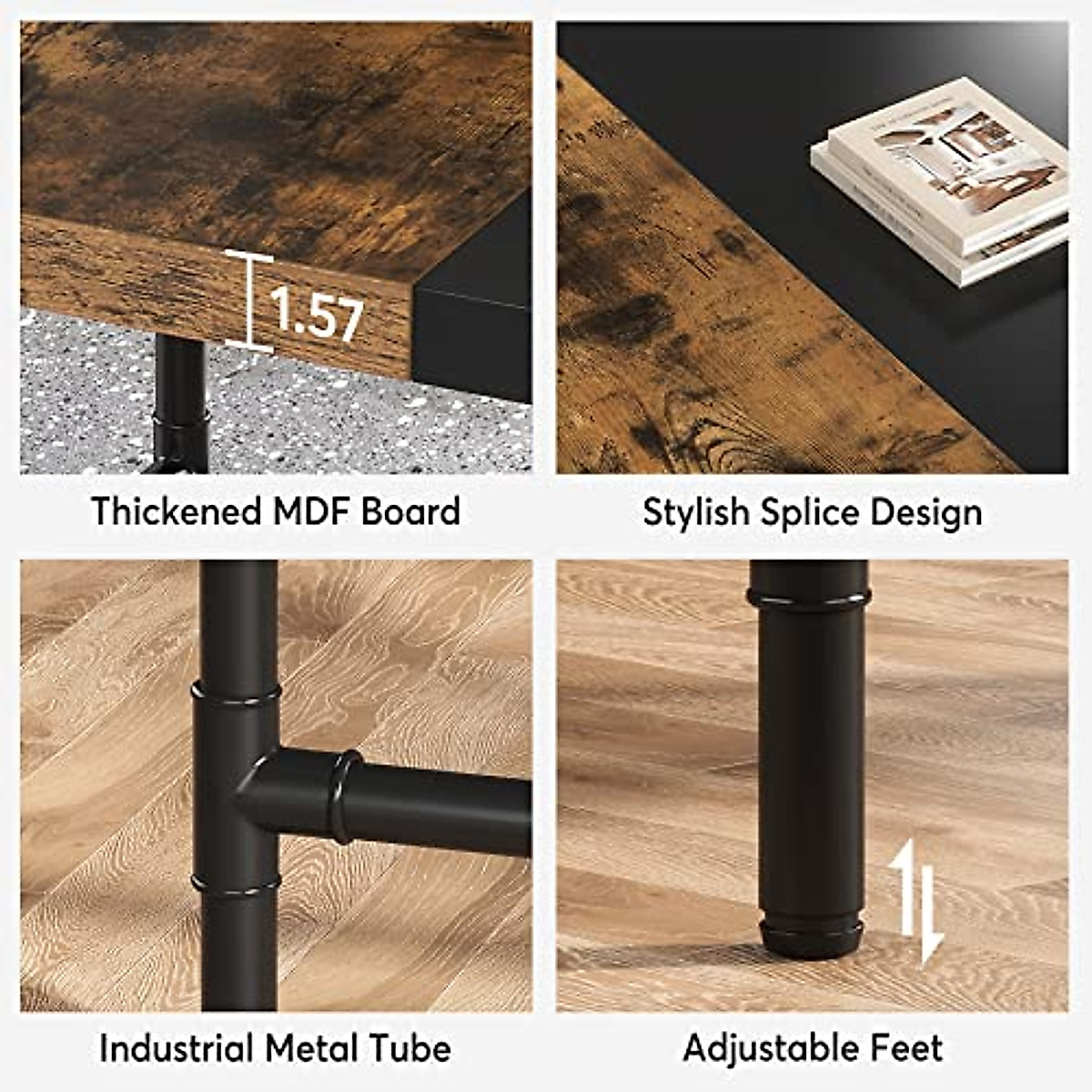Tribesigns 6FT Conference Table, 70.8" W x 35.4" D Meeting Table Conference Room Tables with Pipe Metal Frame, Rectangular Training Seminar Table Computer Desk with Splice Board for Home Office-Brown