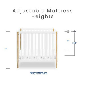 Delta Children Gio Mini Crib with 2.75" Mattress Included, Bianca White/Natural