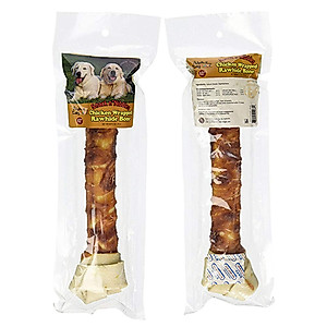 Dog Jerky Treats, Soft, Chewy, Healthy, Delicious, Duck, Chicken, and Fish Series (Chicken Wrapped Rawhide Bone, 12in (Pack of 1))