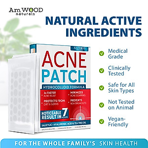 Acne Patches - Hydrocolloid Bandages with Salicylic & Hyaluronic Acids and Tea Tree Oil - Pimple Patches for Cystic Acne, Blemishes & Breakouts (120 Invisible Zit Stickers)