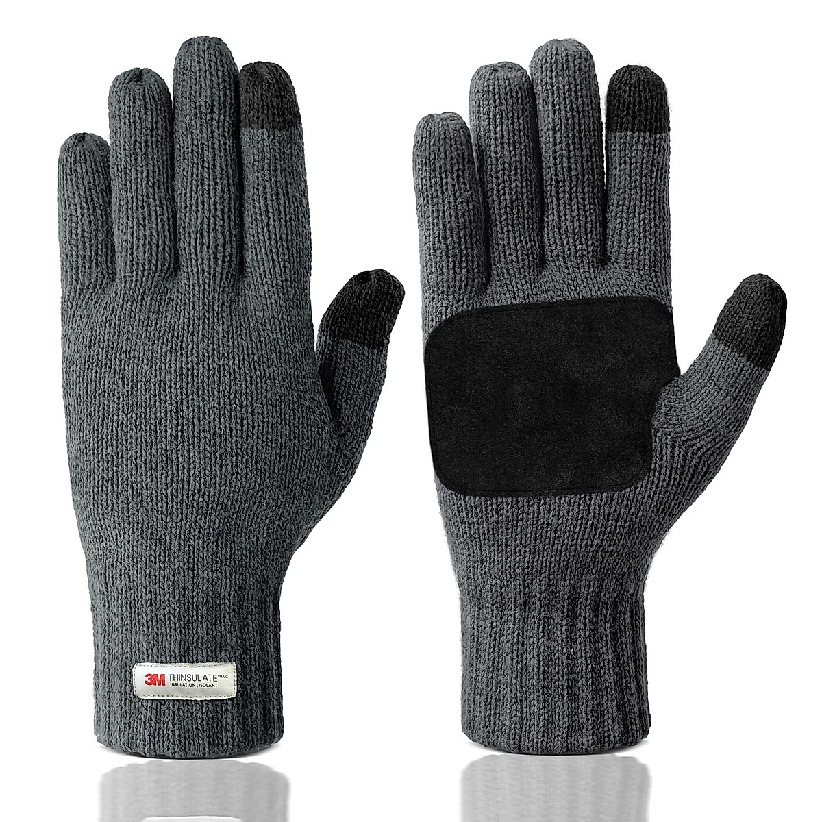 Evridwear Mens Winter Warm Gloves,Wool Knitted Thermal Anti-Slip Touchscreen Glove with 3M Thinsulate Insulated Lining for Cold WeatherLight Work(Grey,L)