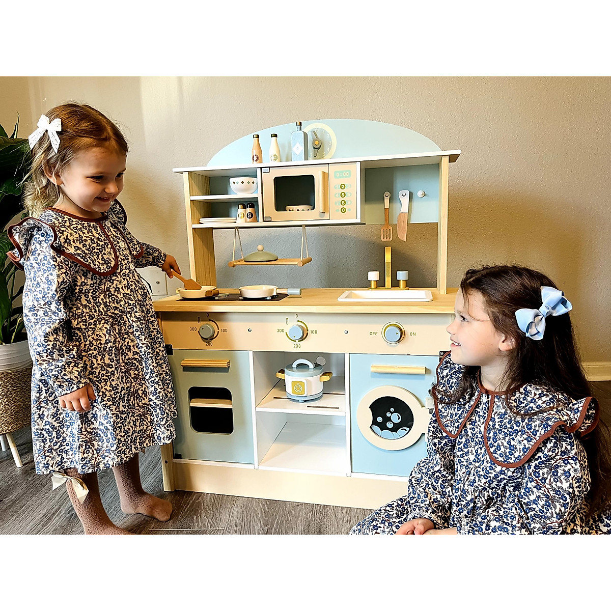 ROBUD Kids Kitchen Playset Wooden Kids Play Kitchen Set Pretend Play for Toddlers Boys Girls